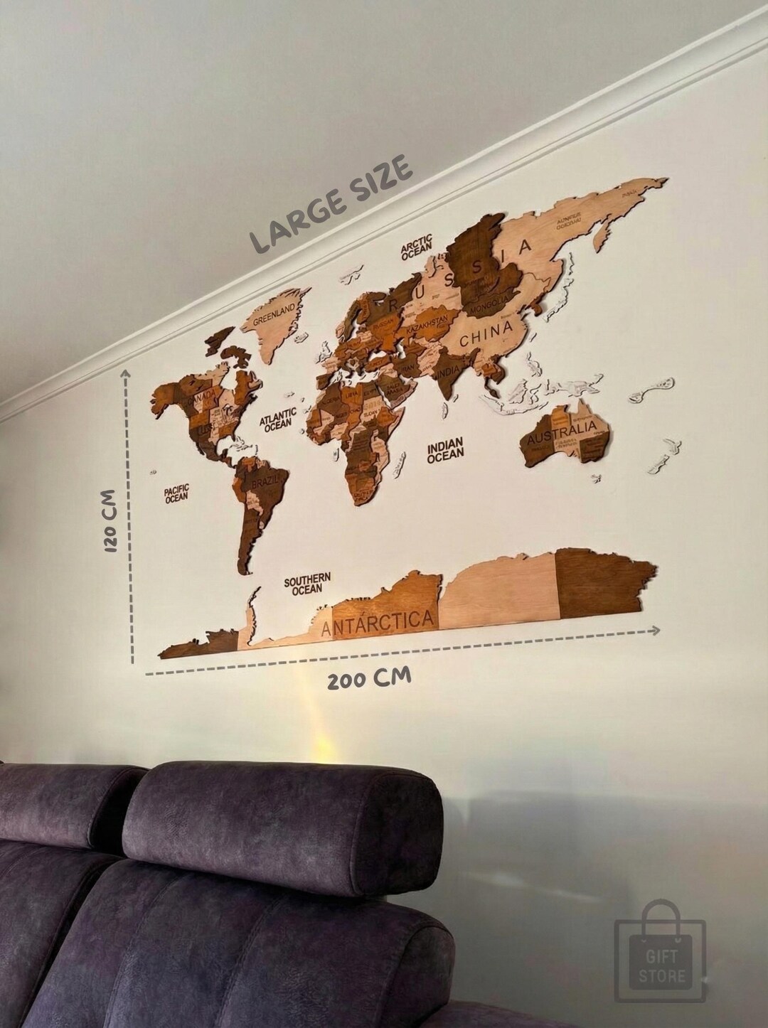 English World Map for Laser Cutting | Layered Wood Map Template | Svg ...