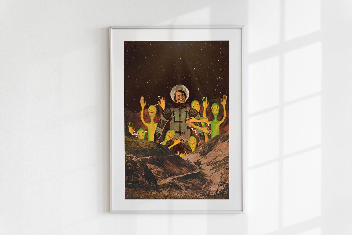Space Friends – Retro Sci-fi Collage Art Print, High-resolution Digital ...