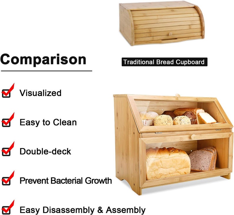 Double Layer Bamboo Bread Box: Rustic Farmhouse Kitchen Storage - Etsy