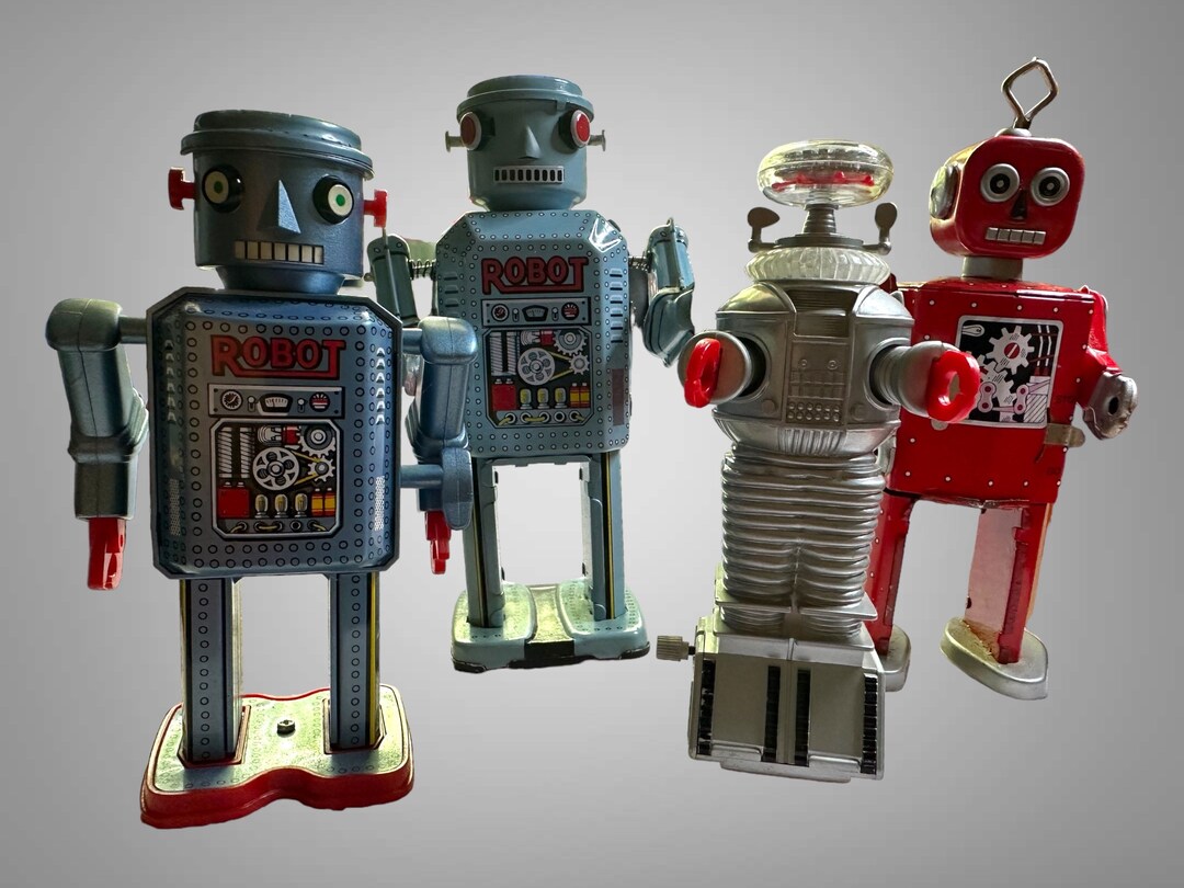 Vintage Mechanical Robots Antique Robot R-35 Robot YM-3 MASUDAYA Japan ...