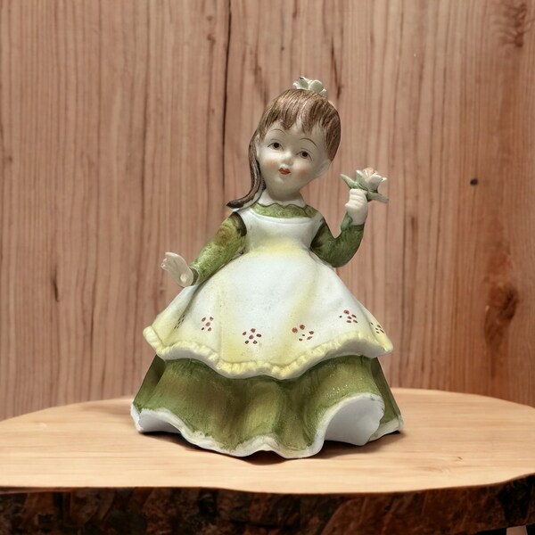 Lefton Porcelain Girl Figurine in Green Dress - Etsy