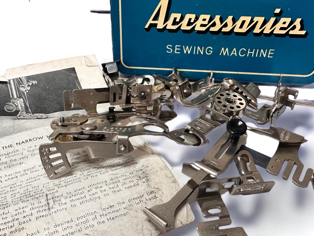 Vintage Sewing Machine Attachments Hammer Foot, Binder Etc in Box With ...