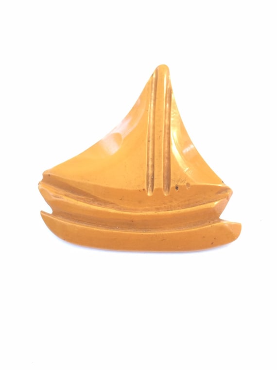 Large Vintage Bakelite Sail Boat Pin - Gem
