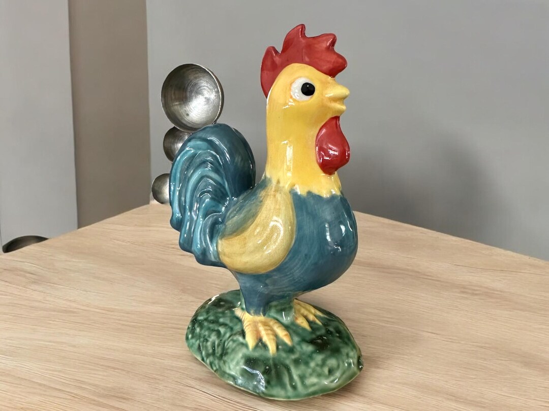 Vintage MCM Rustic Farmhouse Ceramic Rooster Chicken Measuring Spoon ...