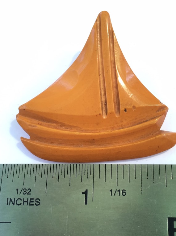 Large Vintage Bakelite Sail Boat Pin - Gem