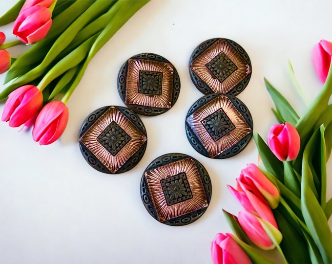 SEVEN Antique Art Deco Czech Glass Buttons Reverse Painted Pink - Etsy