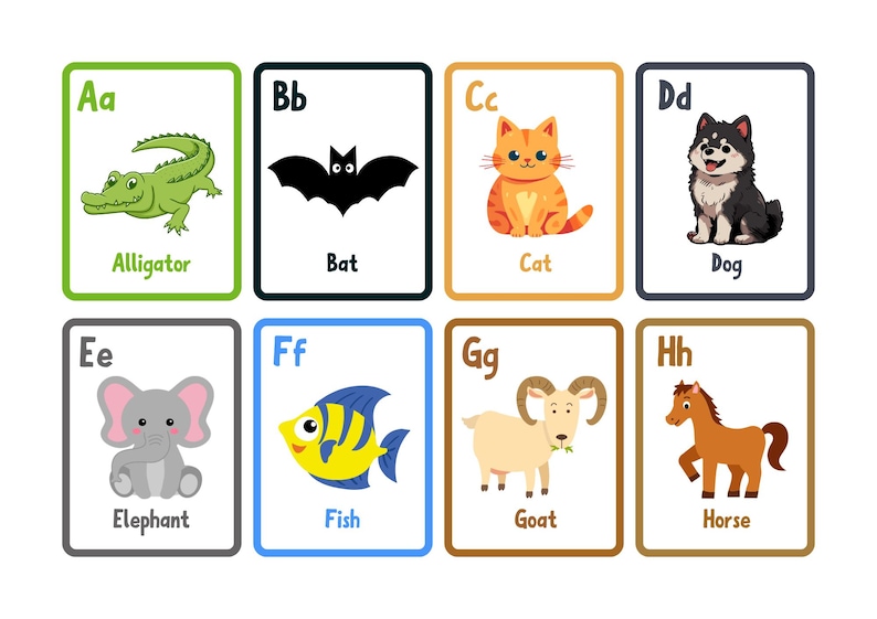 Animal Alphabet Flashcards Printable A-Z, Educational Kids Learning ...