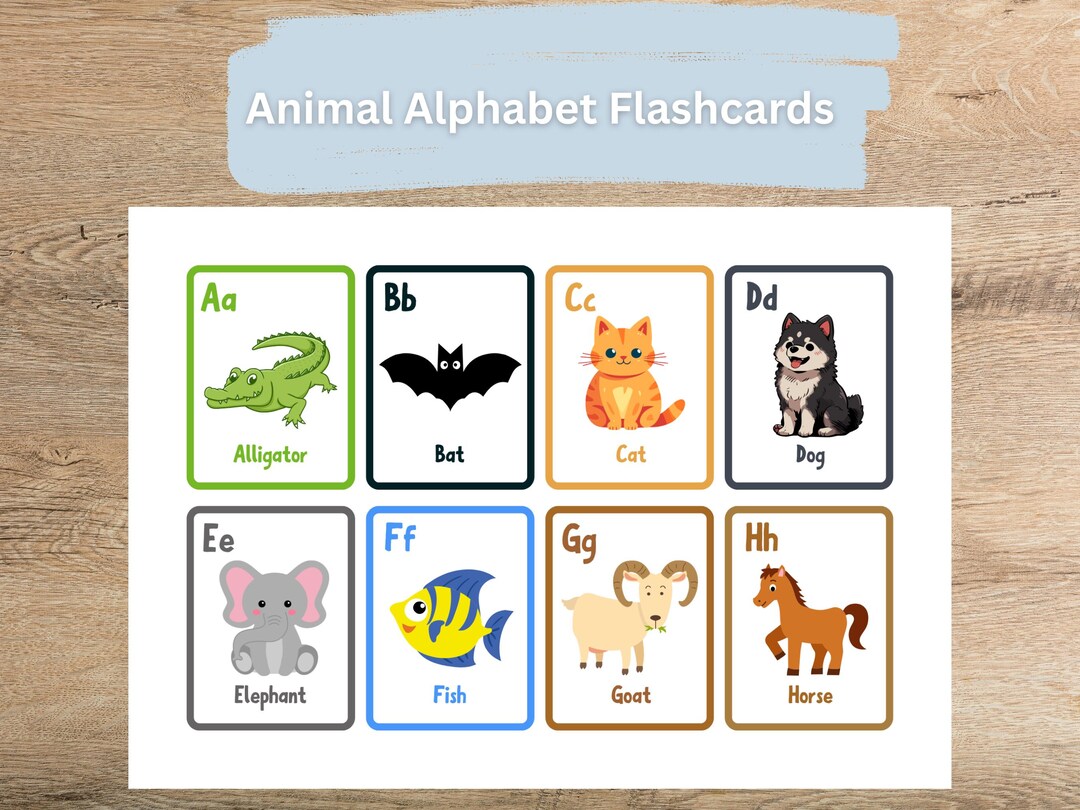 Animal Alphabet Flashcards Printable A-Z, Educational Kids Learning ...