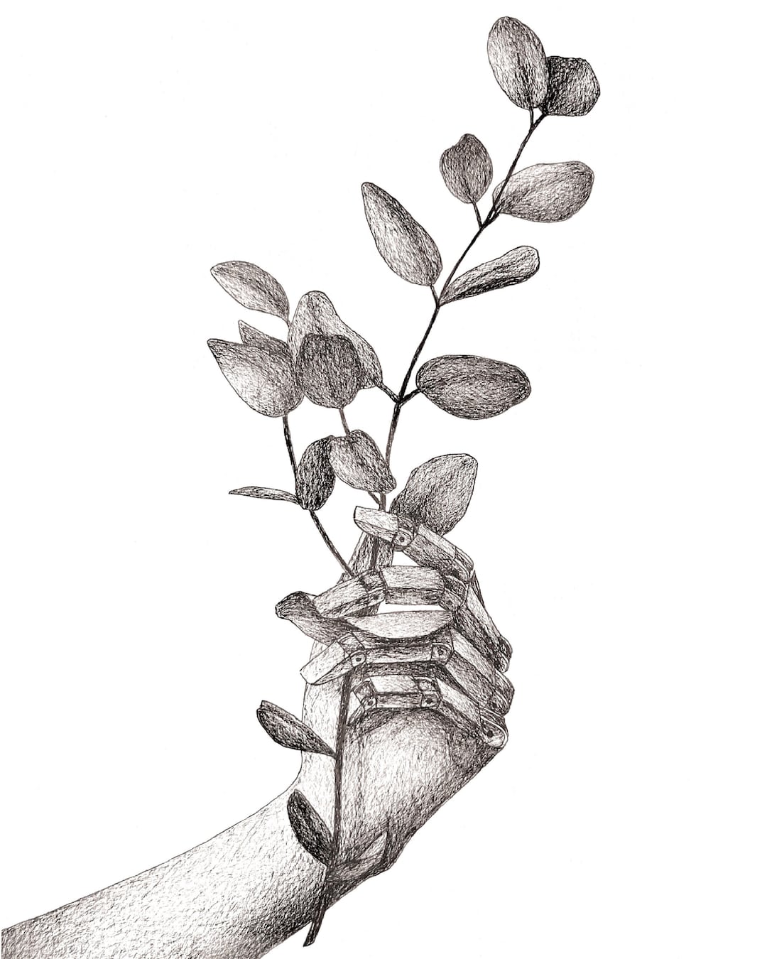 Robotic Hand Plant Drawing Print - Etsy