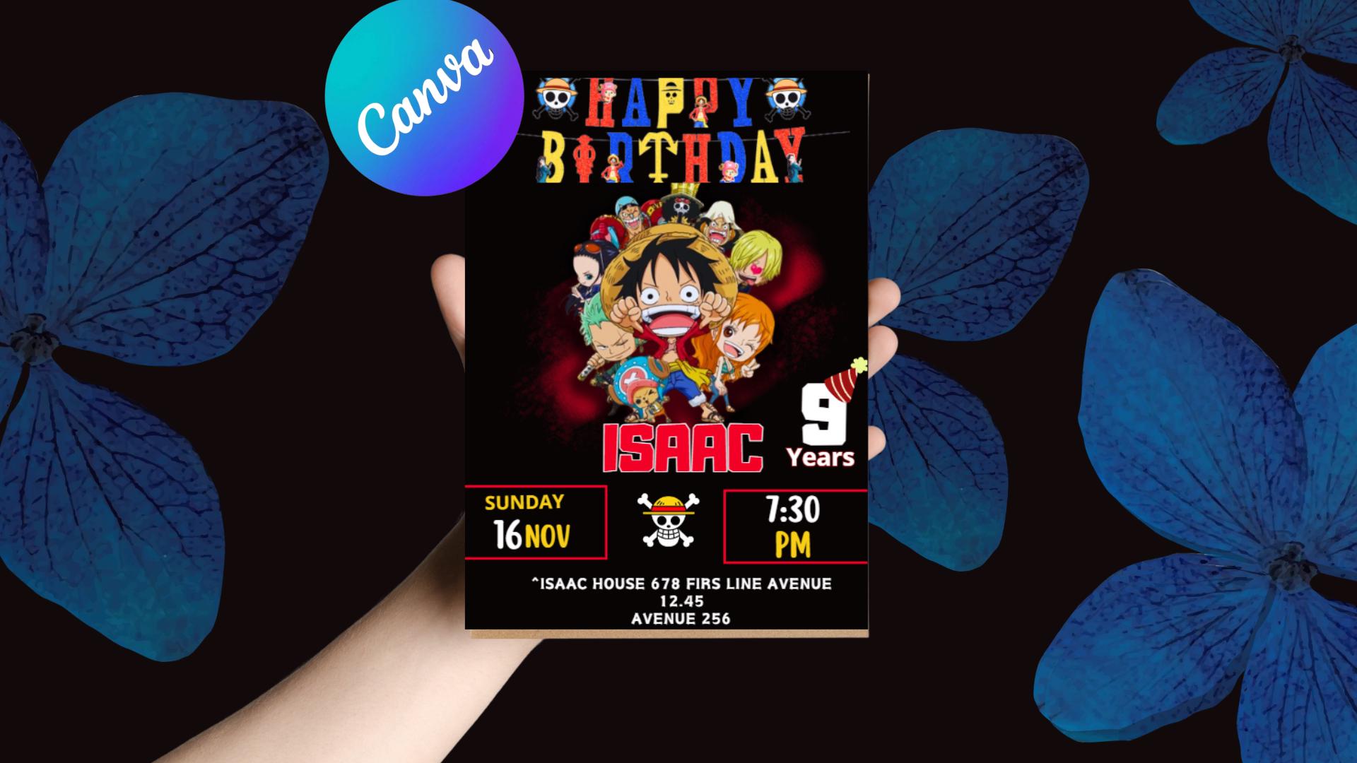 Plantilla de invitación de One Piece, invitación editable, invitaciones ...