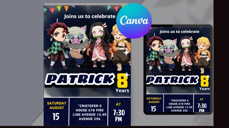 Demon Slayer Invitation Template, Editable Invitation, Digital Birthday ...