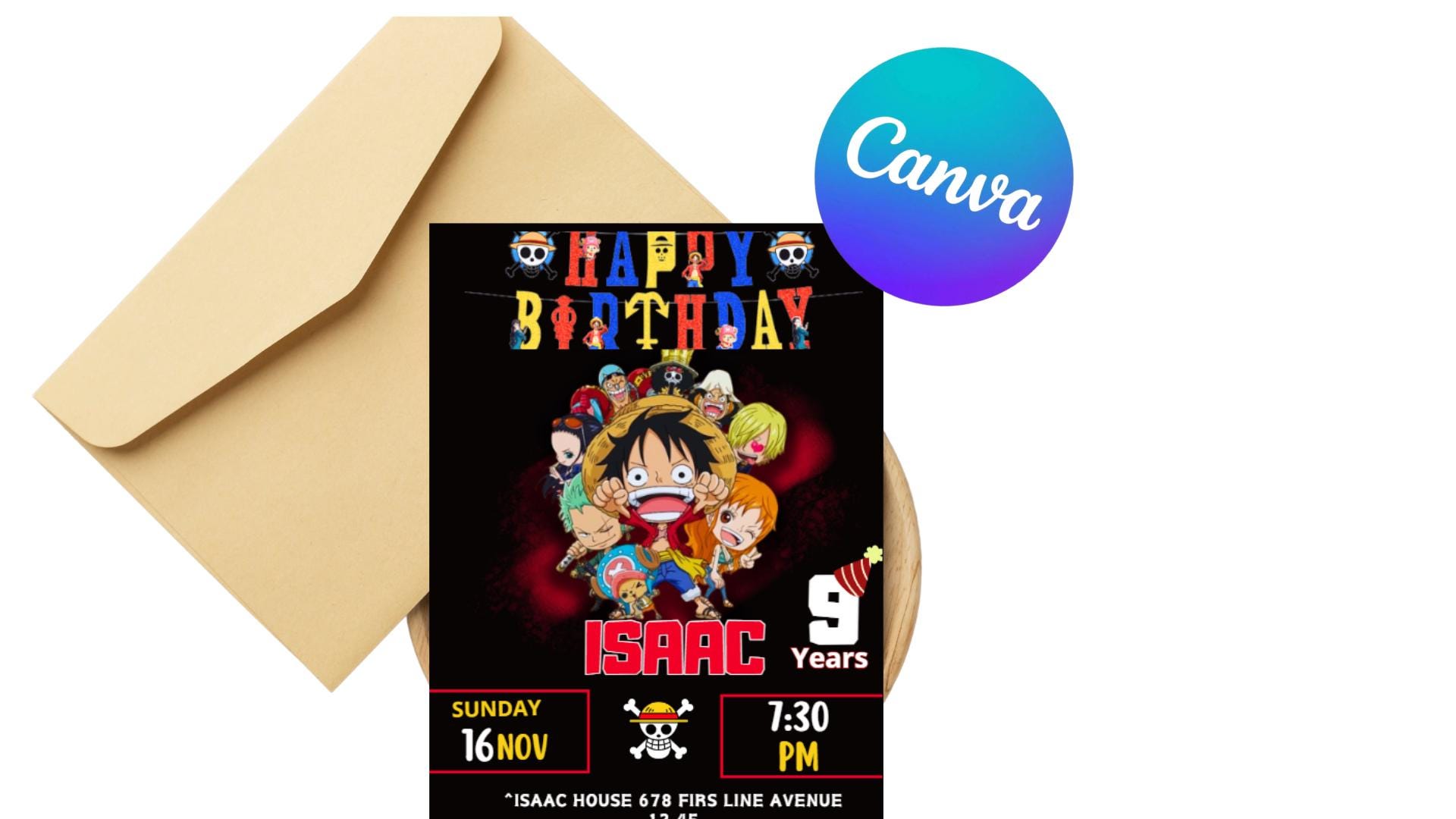 Plantilla de invitación de One Piece, invitación editable, invitaciones ...