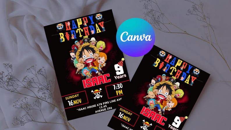 Plantilla de invitación de One Piece, invitación editable, invitaciones ...