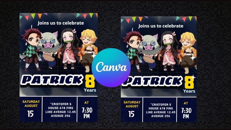 Demon Slayer Invitation Template, Editable Invitation, Digital Birthday ...