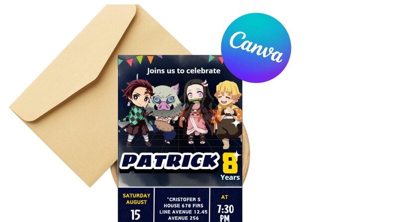 Demon Slayer Invitation Template, Editable Invitation, Digital Birthday ...