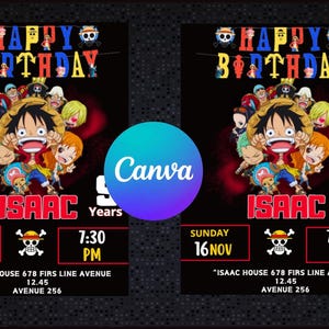 Plantilla de invitación de One Piece, invitación editable, invitaciones ...