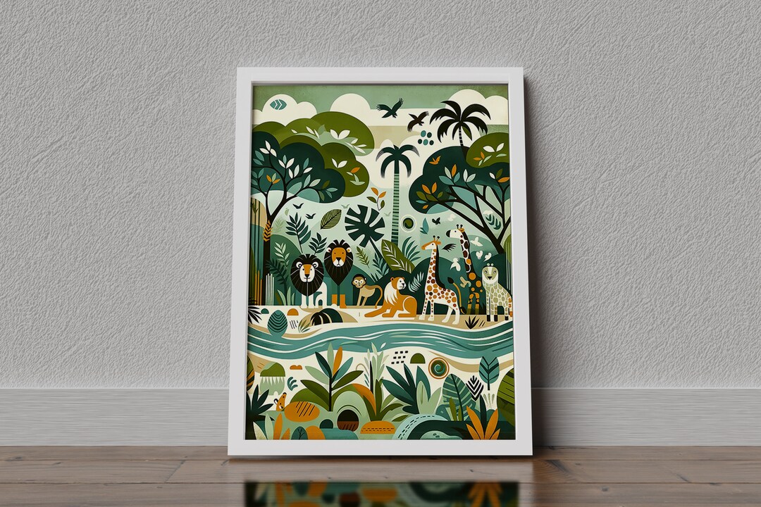 Safari Whimsy Decor, Wild Life Wall Art, Child Room Animal Digital ...