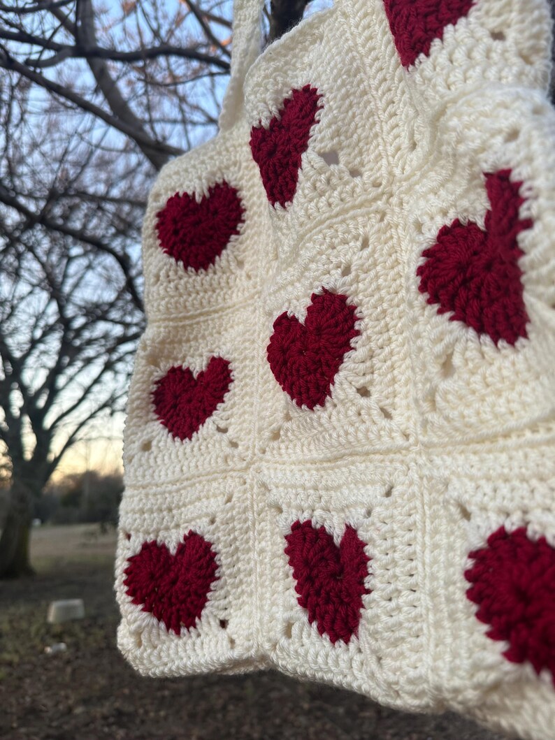 Crochet Granny Square Red Heart Bag - Etsy