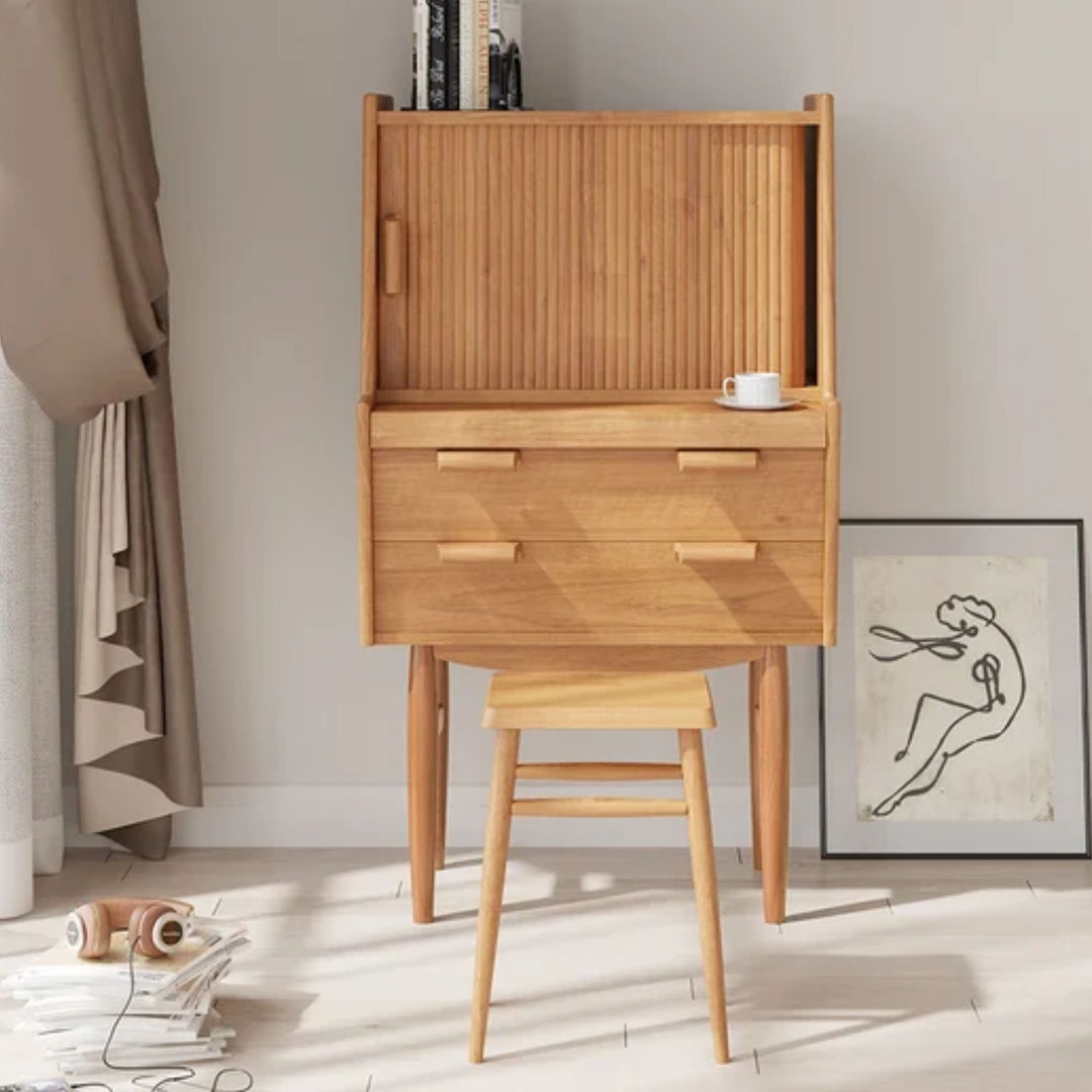 27.6 Mid-century Modern Secretary Desk With Hutch Computer Desk With ...