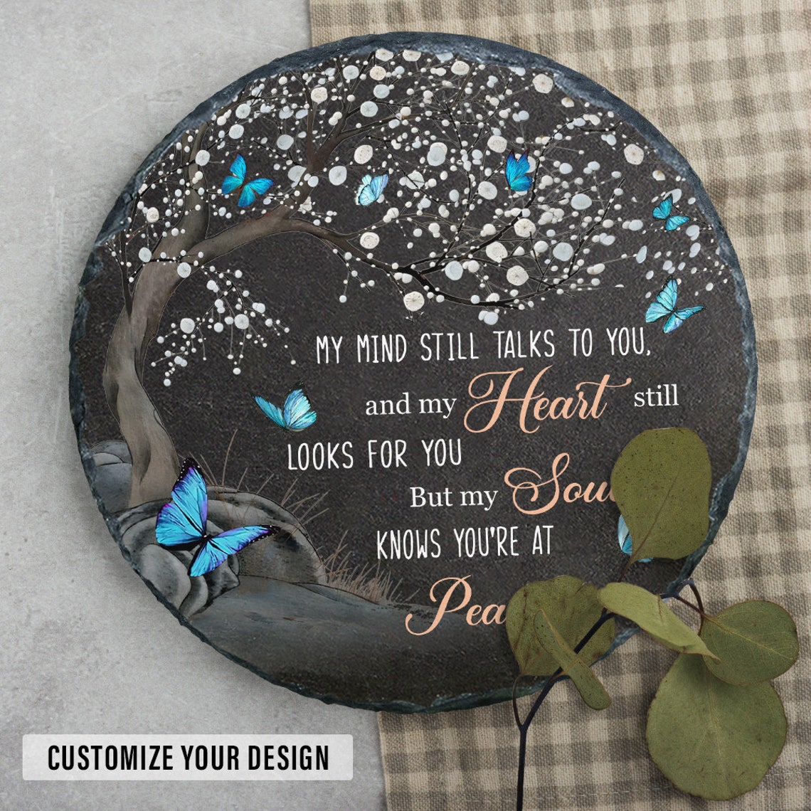 Makezbright Memorial Stone, Personalized Mom Loss Memorial Garden Stone ...