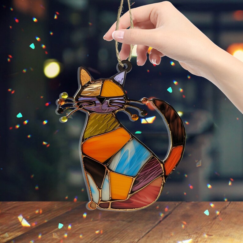 Cat Stained Glass Suncatcher Acrylic Hanging, Cat Lover Gift, Cat Home ...