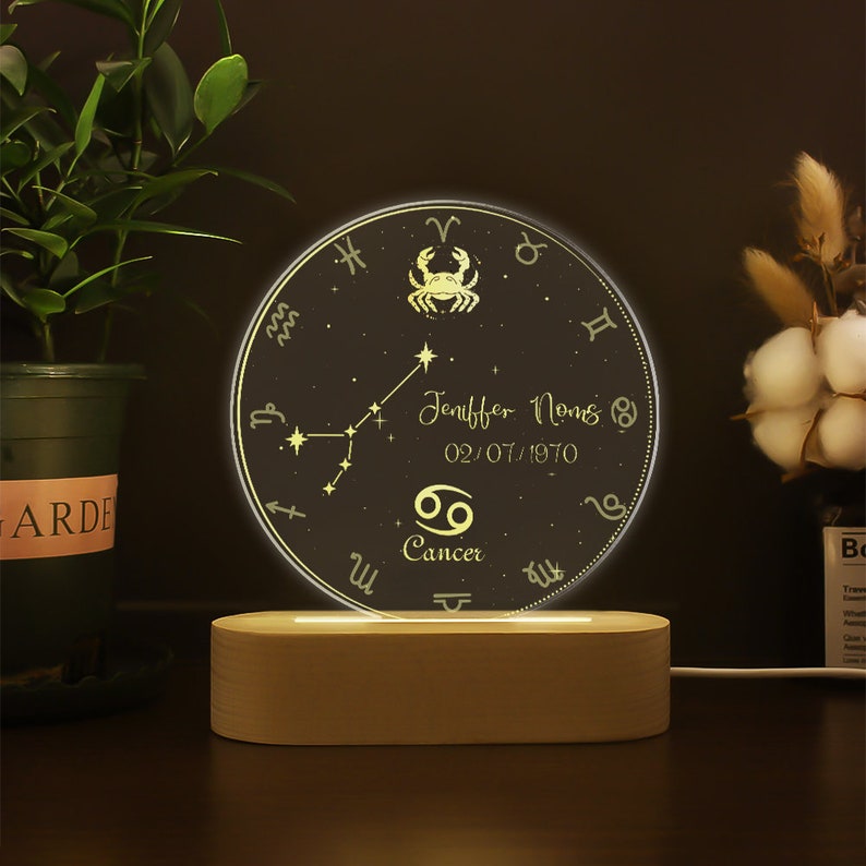 Personalized Zodiac Acrylic Plaque Round Shape Gifts, Custom Zodiac LED ...