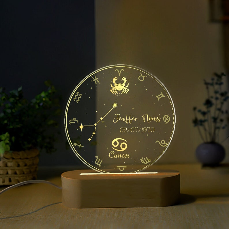 Personalized Zodiac Acrylic Plaque Round Shape Gifts, Custom Zodiac LED ...