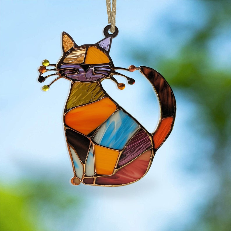 Cat Stained Glass Suncatcher Acrylic Hanging, Cat Lover Gift, Cat Home ...