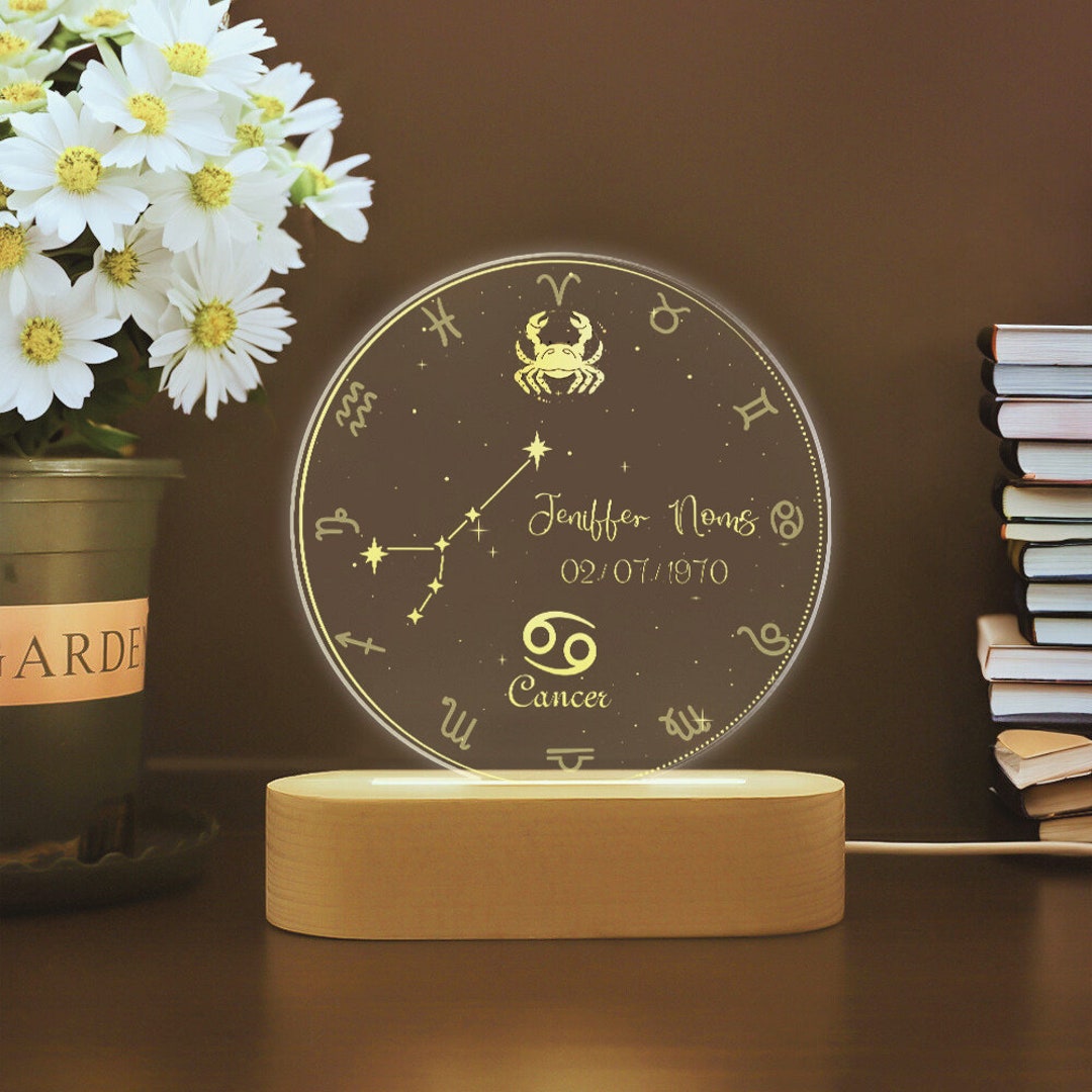 Personalized Zodiac Acrylic Plaque Round Shape Gifts, Custom Zodiac LED ...