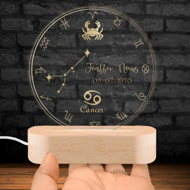 Personalized Zodiac Acrylic Plaque Round Shape Gifts, Custom Zodiac LED ...
