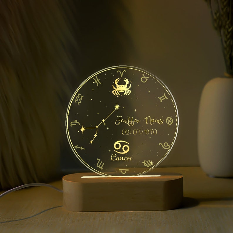 Personalized Zodiac Acrylic Plaque Round Shape Gifts, Custom Zodiac LED ...