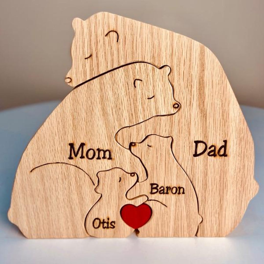 Makezbright Wooden Bear Family Puzzle, Hugging Bears Family Decor ...