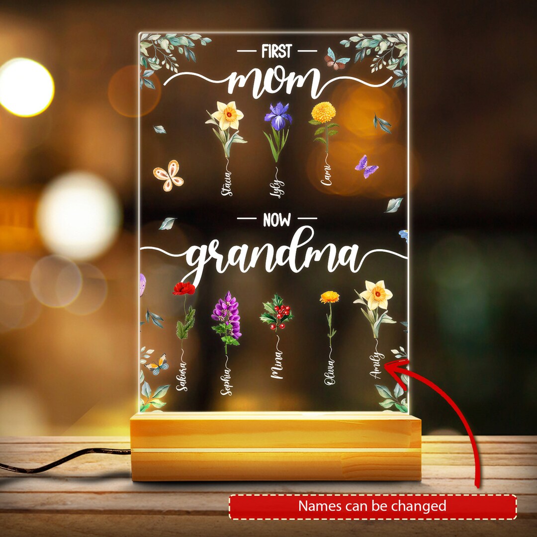 Personalized First Mom Now Grandma Light, Custom Grandma's Garden Birth ...