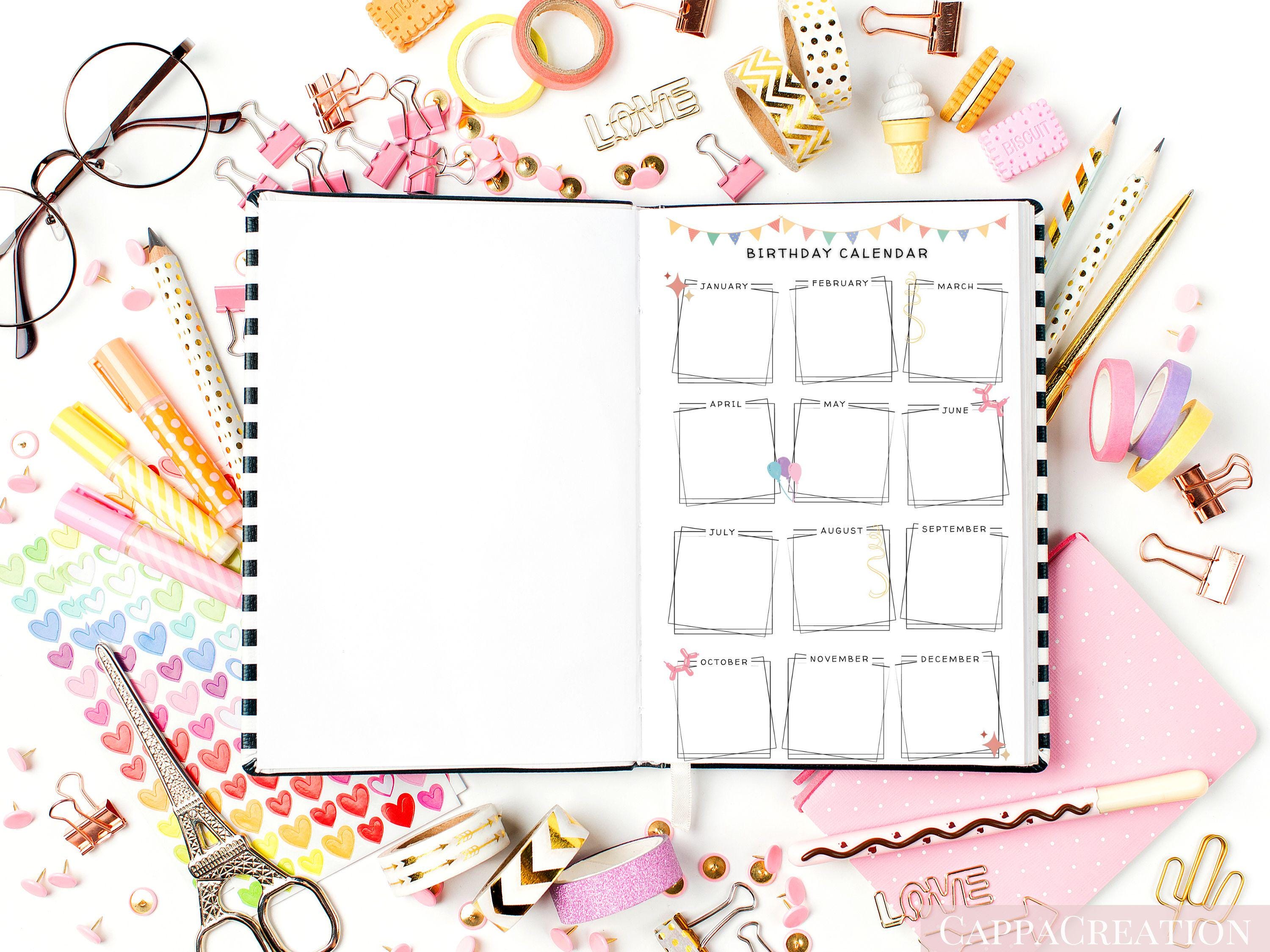 Birthday Calendar Tracker Cute Colorful Template Planner Insert List of ...