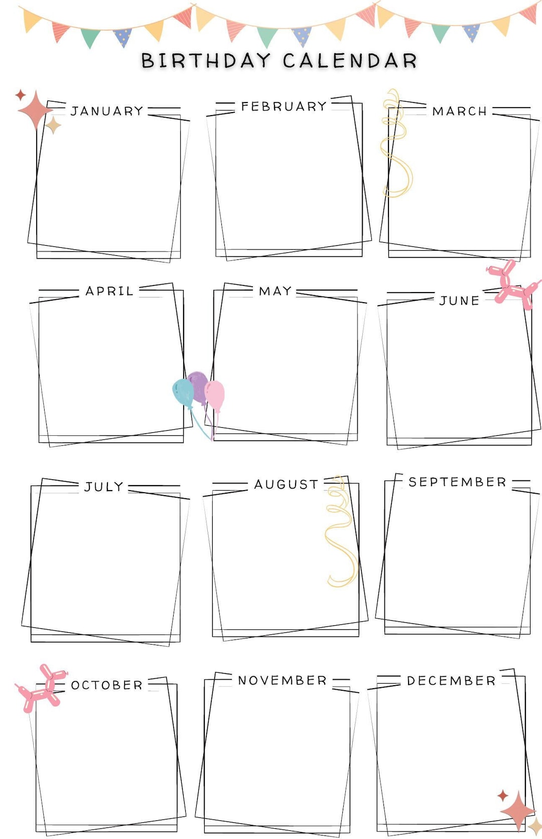 Birthday Calendar Tracker Cute Colorful Template Planner Insert List of ...