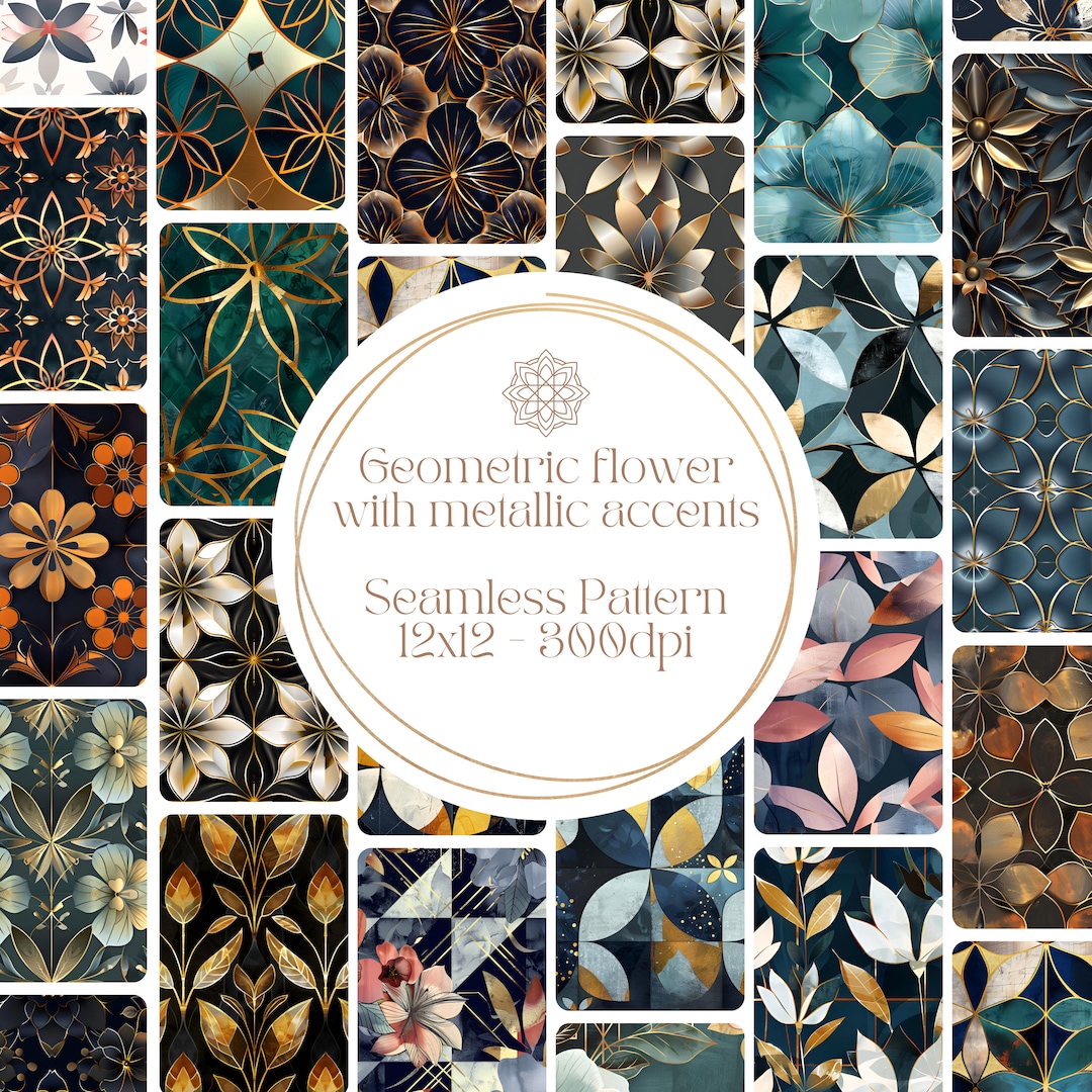 Seamless Pattern of Geometric Flowers With Metallic Accents, Printable ...