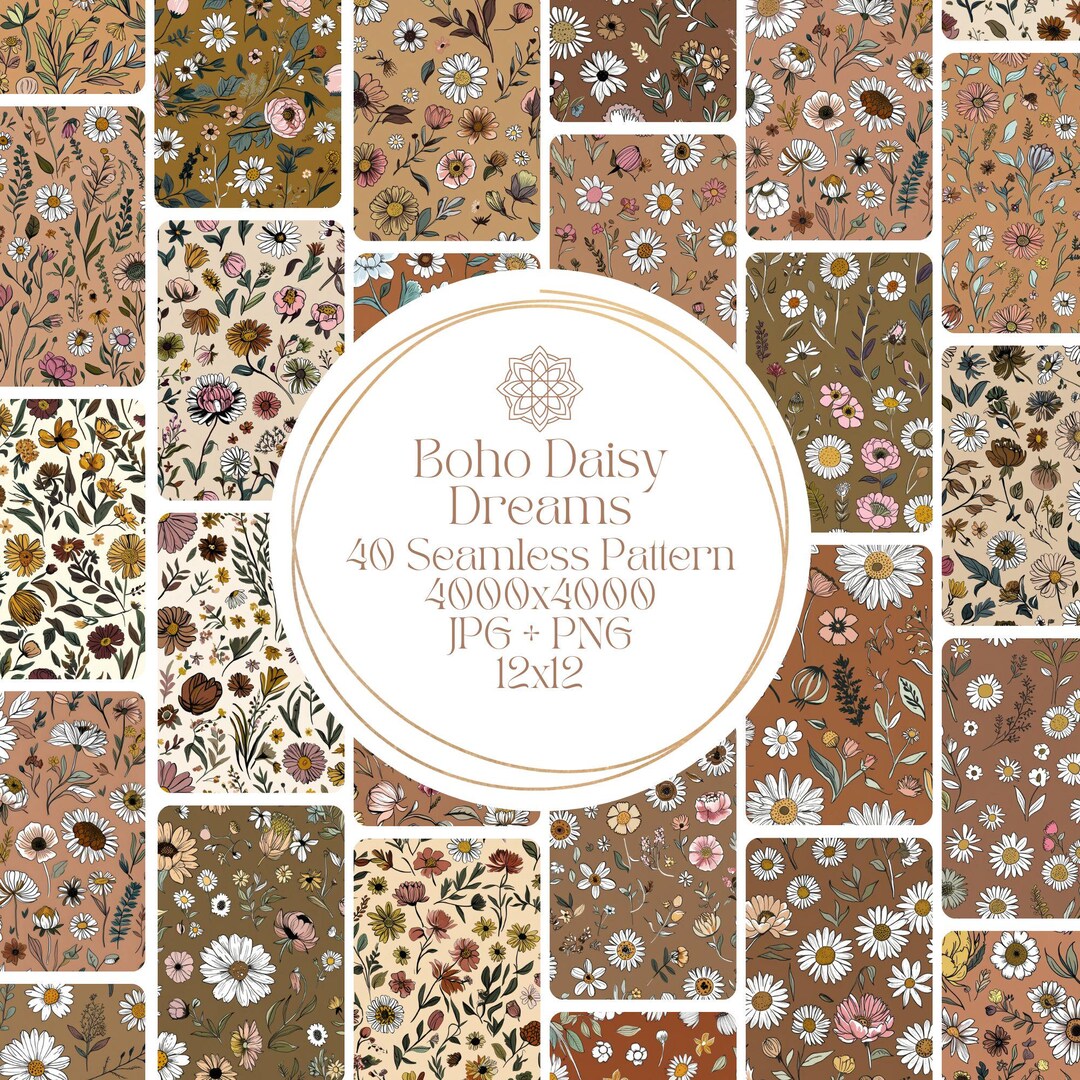 Boho Daisy Dreams Seamless Pattern: Whimsical Wildflower Digital ...