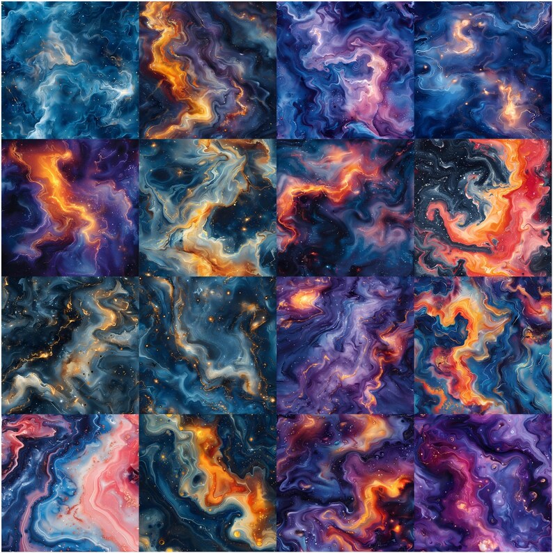 Colorful Galactic Ink Drop Marble Patterns Bundle: 40 Seamless Designs ...