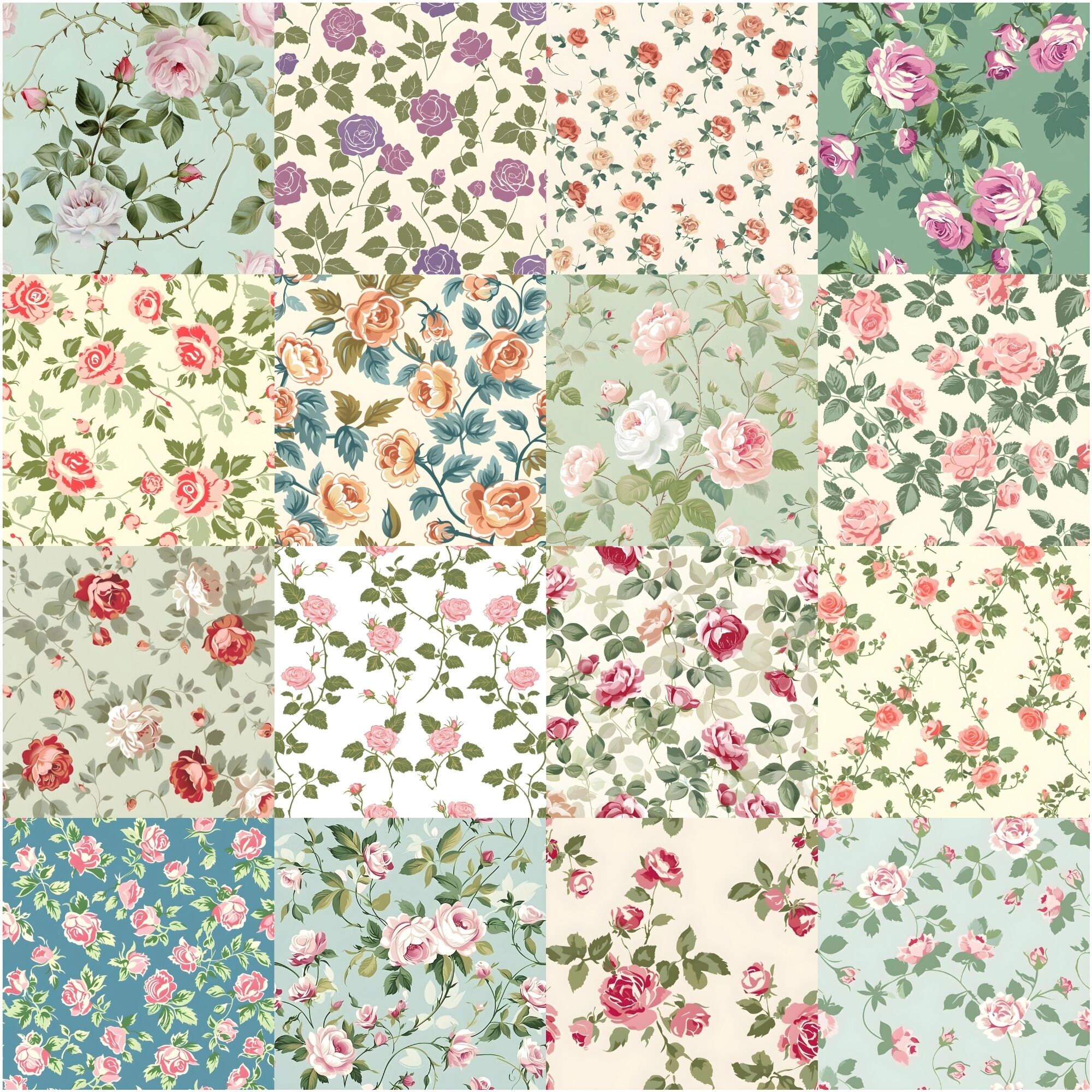 Vintage Cottage Roses Digital Paper: Shabby Chic Seamless Patterns (JPG ...