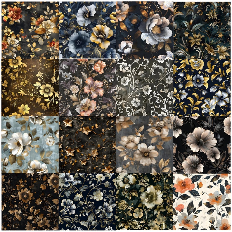 Vintage Floral Digital Papers: 37 Seamless Patterns, 12x12, 300dpi, JPG ...