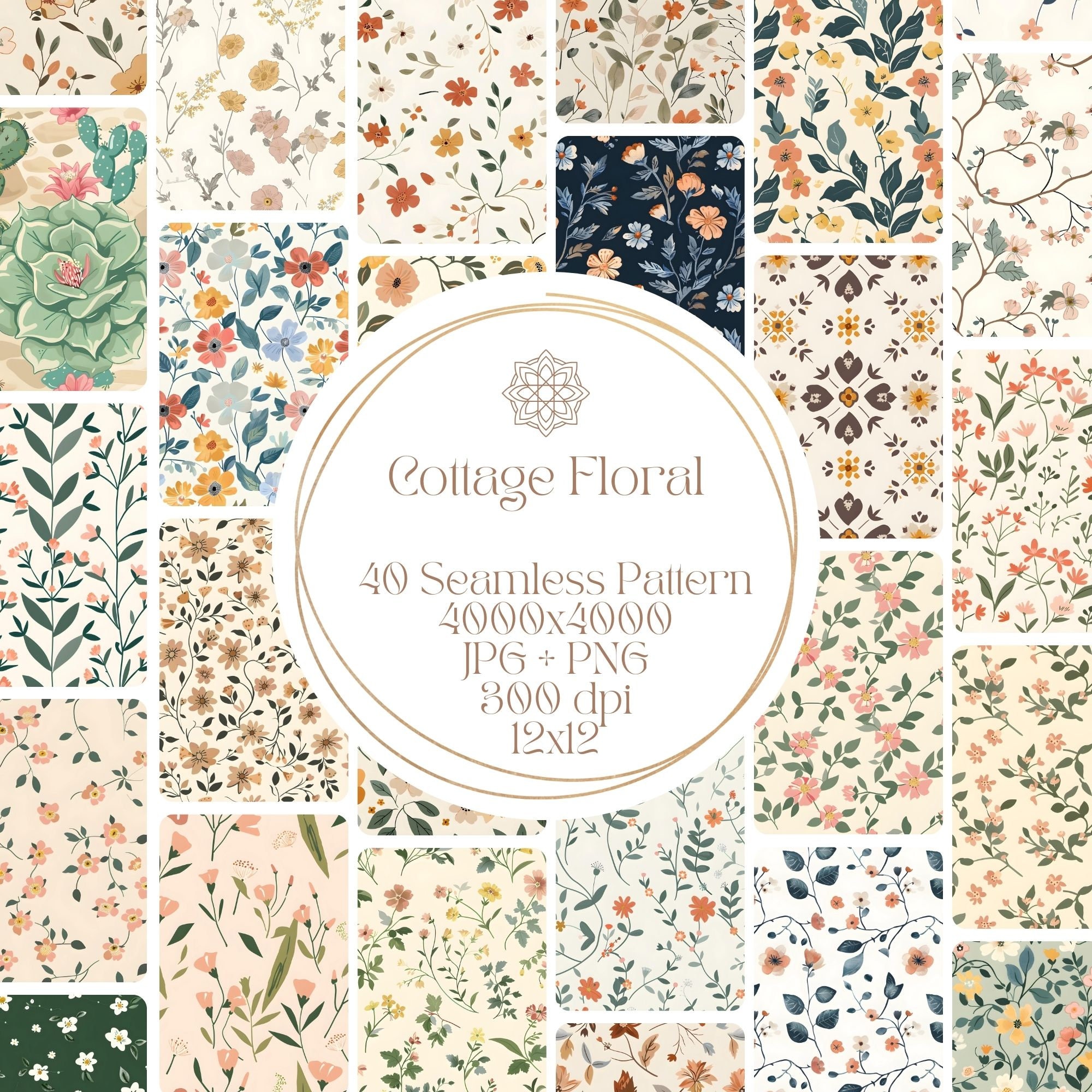 Cottagecore Floral Seamless Pattern. Commercial Use. Junk Journal ...