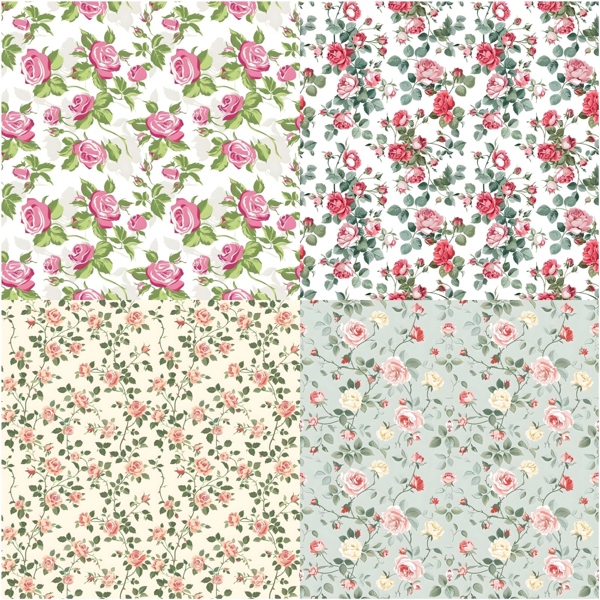 Vintage Cottage Roses Digital Paper: Shabby Chic Seamless Patterns (JPG ...