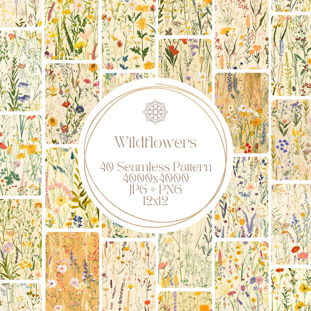 Seamless Wildflower Meadow Patterns (40 Designs) - Sunny Floral Digital ...