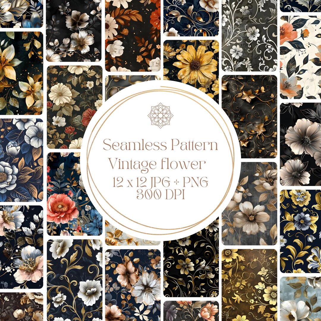 Vintage Floral Digital Papers: 37 Seamless Patterns, 12x12, 300dpi, JPG ...