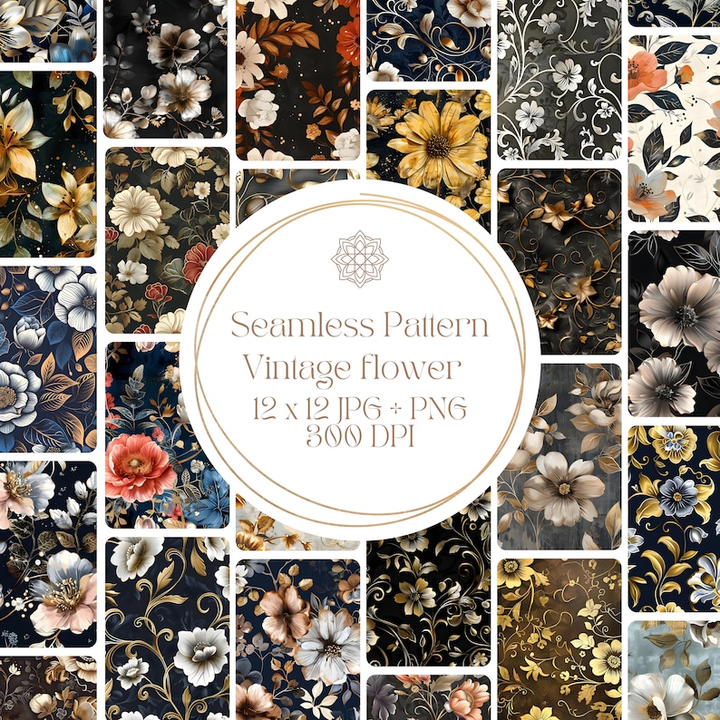 Vintage Floral Digital Papers: 37 Seamless Patterns, 12x12, 300dpi, JPG ...