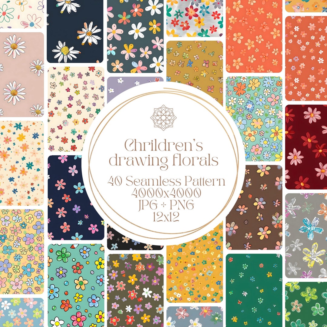 Whimsical Blooms: Kid’s Floral Art Seamless Patterns for Nursery Decor ...