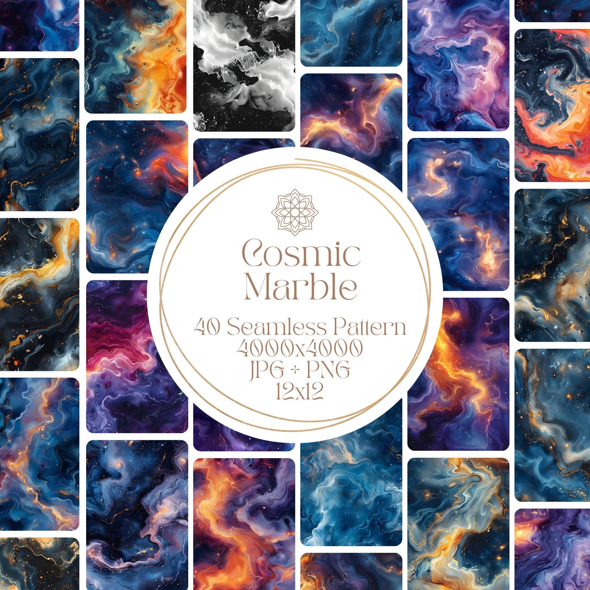 Colorful Galactic Ink Drop Marble Patterns Bundle: 40 Seamless Designs ...