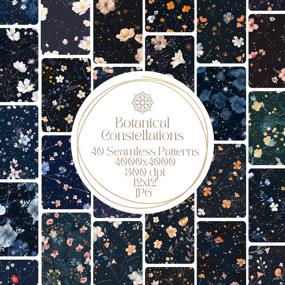 Seamless Pattern of Botanical Constellations, Printable Textures ...