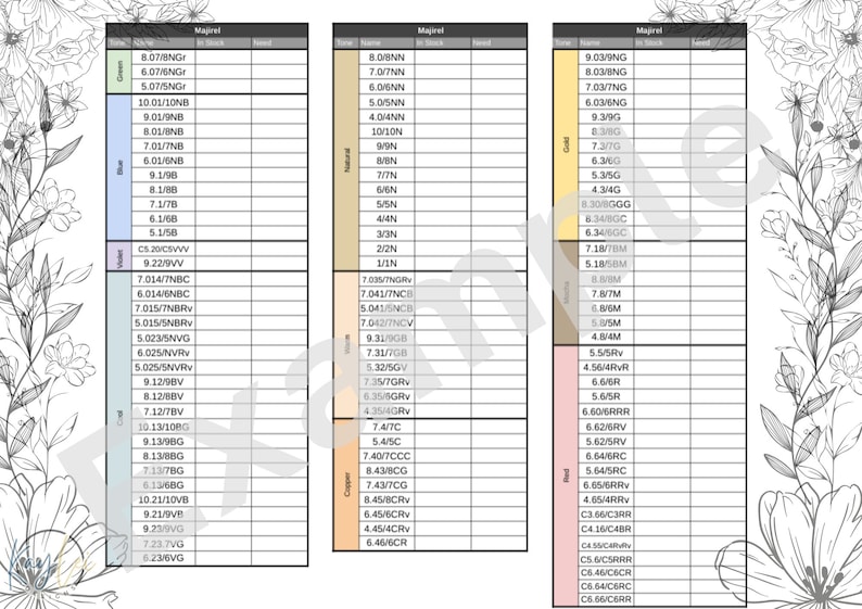 Majirel Color Inventory (printable) - Etsy