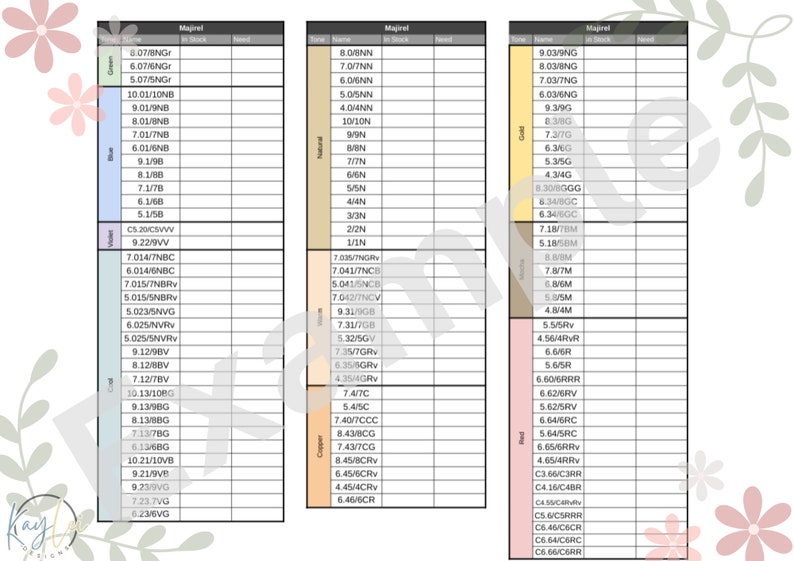 Majirel Color Inventory (printable) - Etsy